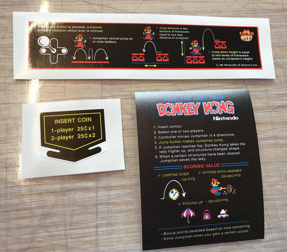 Donkey Kong Instruction Card Set - Arcade Art Repro