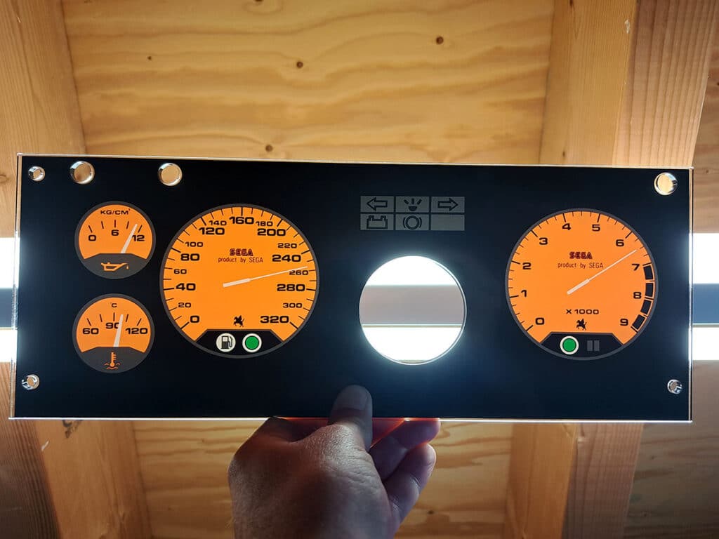 Outrun Upright Dash Speedometer Plexi - Arcade Art Repro